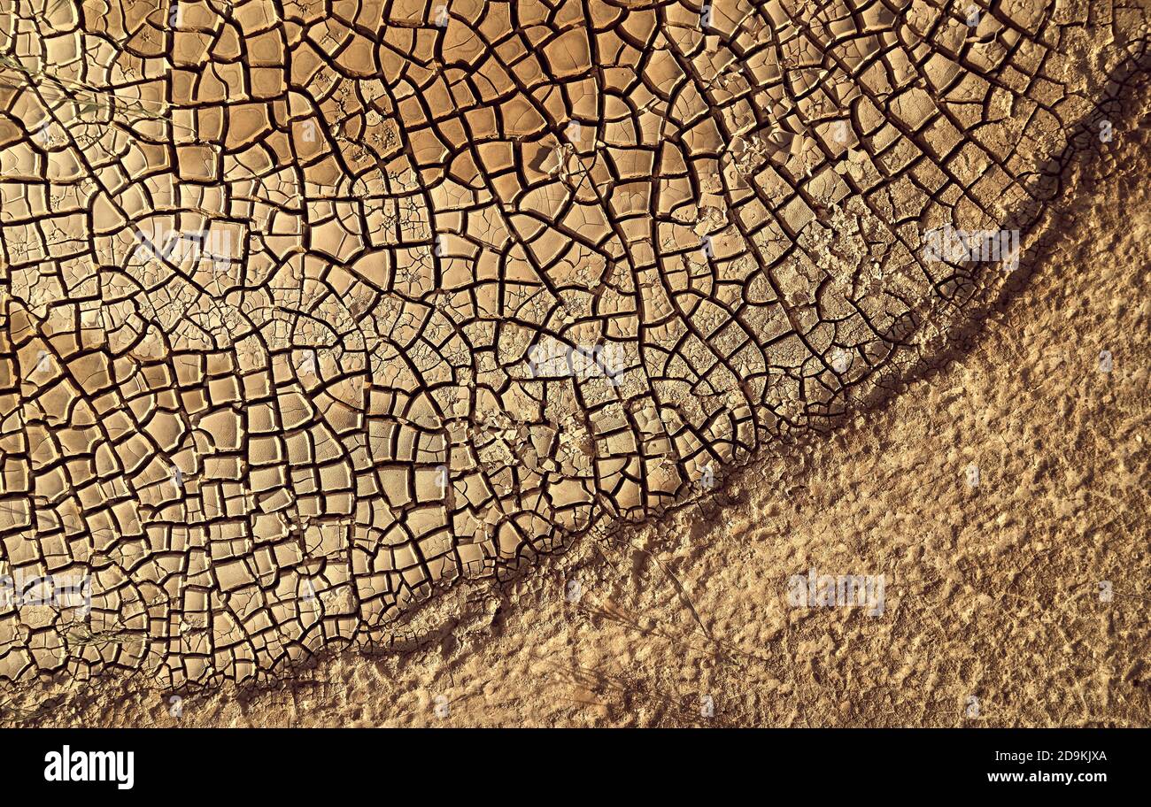 Desert. Aerial view of a beautiful cracks in the ground. texture, deep ...