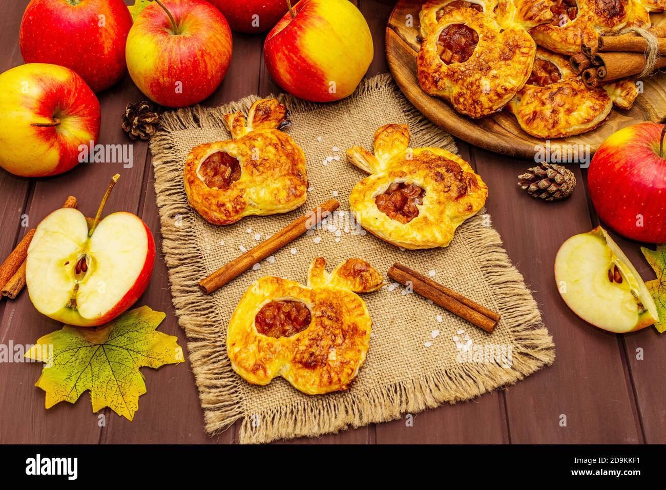 Homemade delicious apple dessert. Fresh sweet bakery, portioned puffs ...