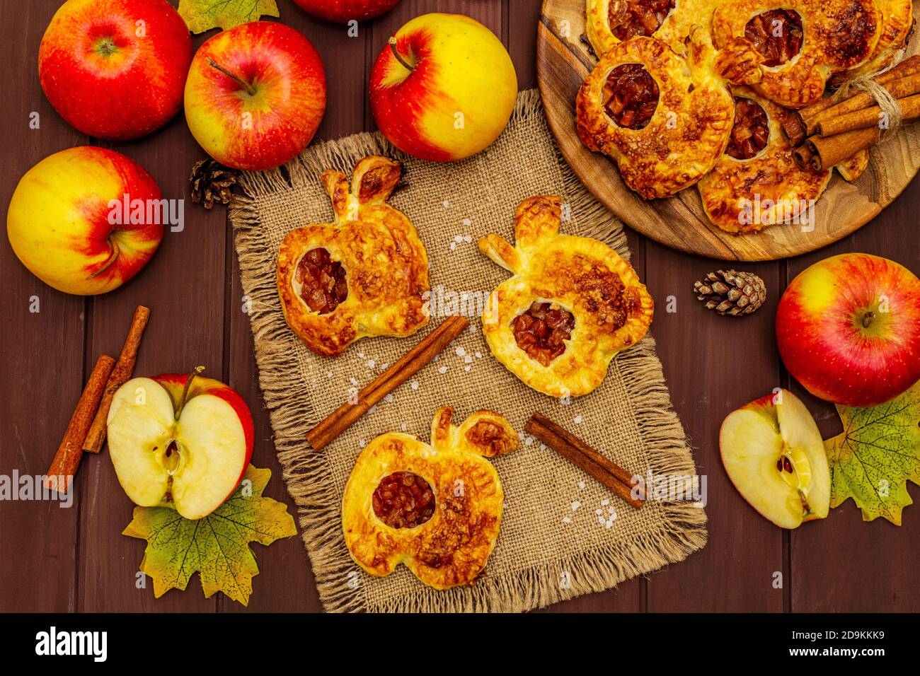 Homemade delicious apple dessert. Fresh sweet bakery, portioned puffs ...