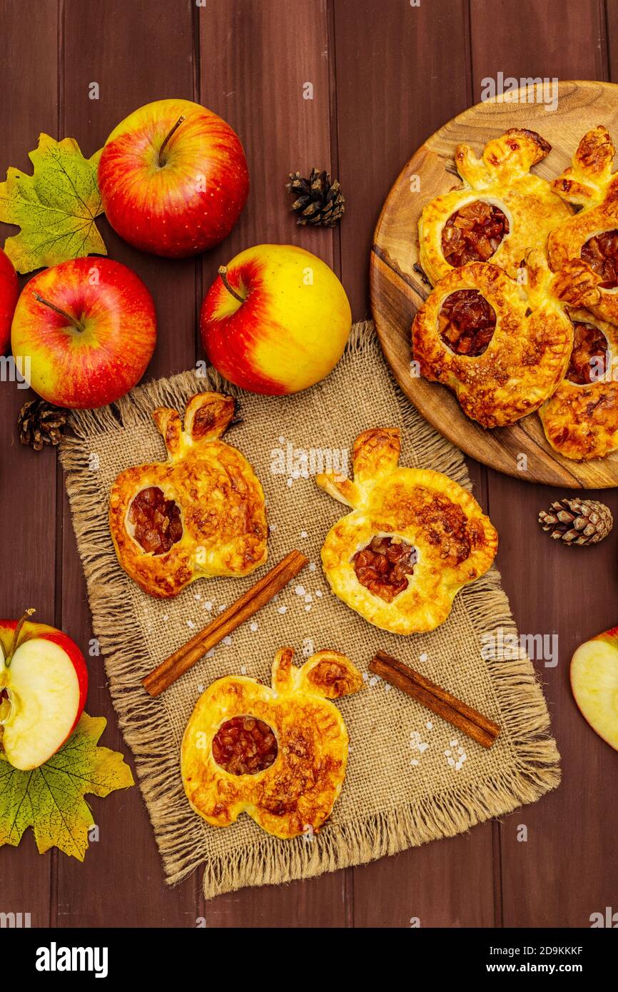 Homemade delicious apple dessert. Fresh sweet bakery, portioned puffs ...