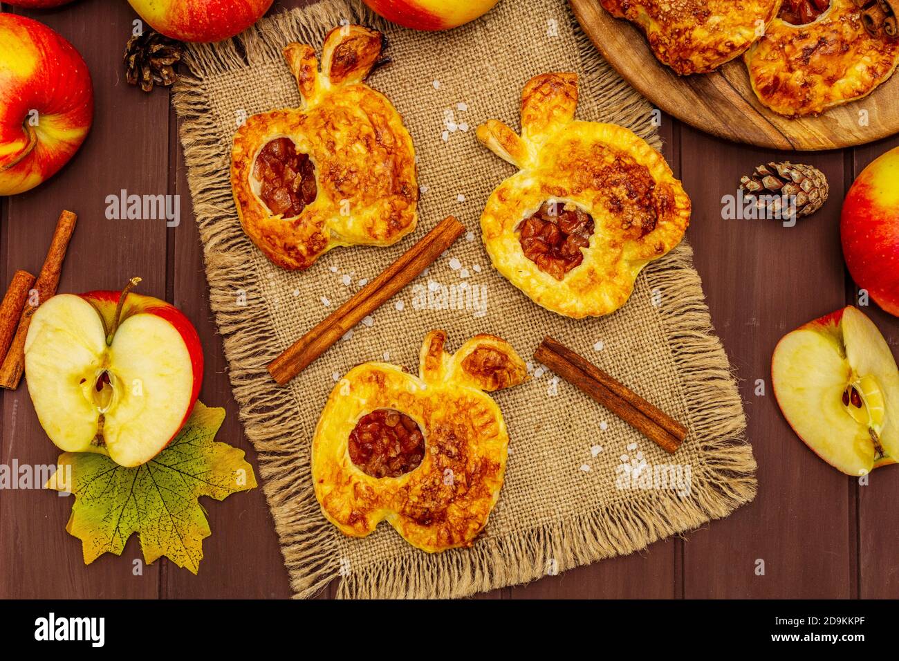 Homemade delicious apple dessert. Fresh sweet bakery, portioned puffs ...