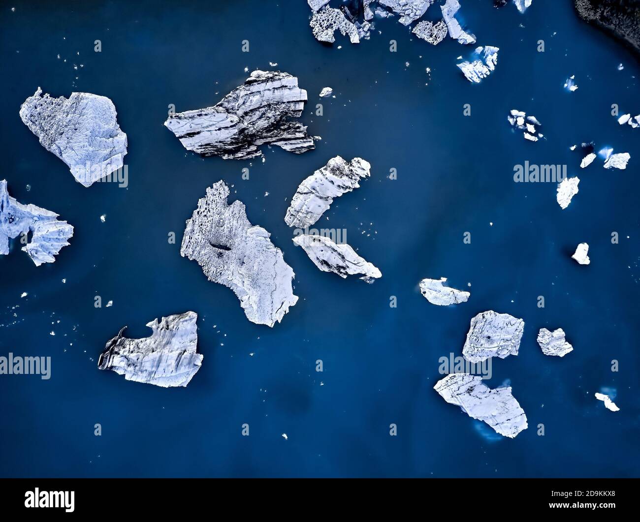 Aerial view of Glacier lagoon in Iceland. icebergs top view Stock Photo ...