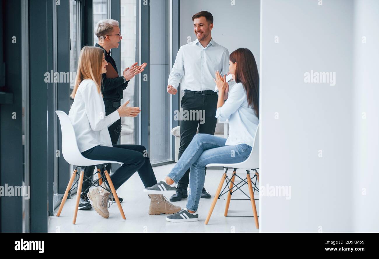 Group of young successful team have work and communicating together ...