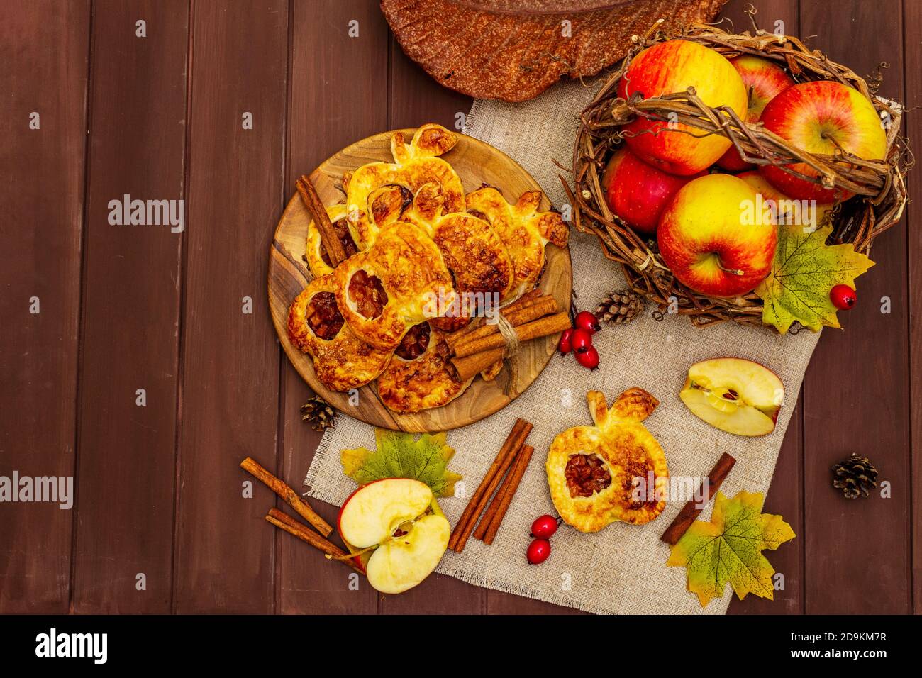 Homemade delicious apple dessert. Fresh sweet bakery, portioned puffs ...