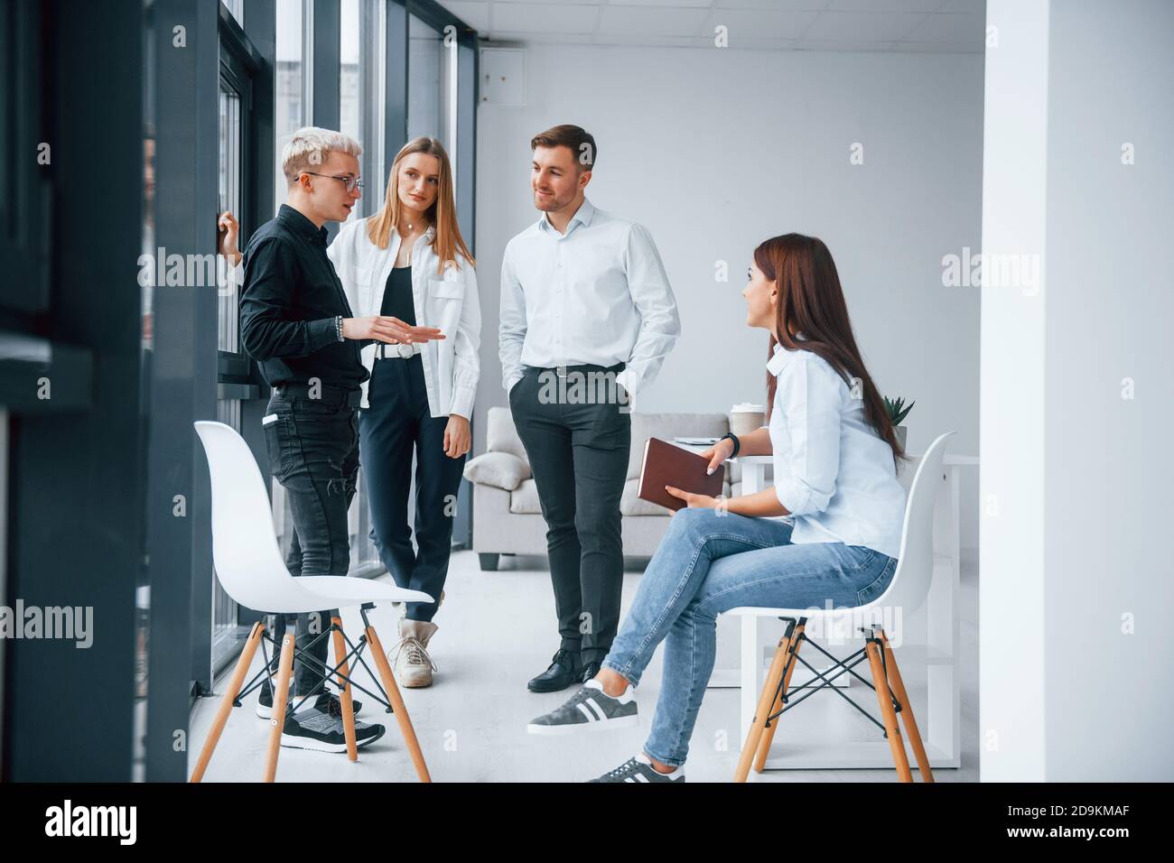 Group of young positive team have work and communicating together ...