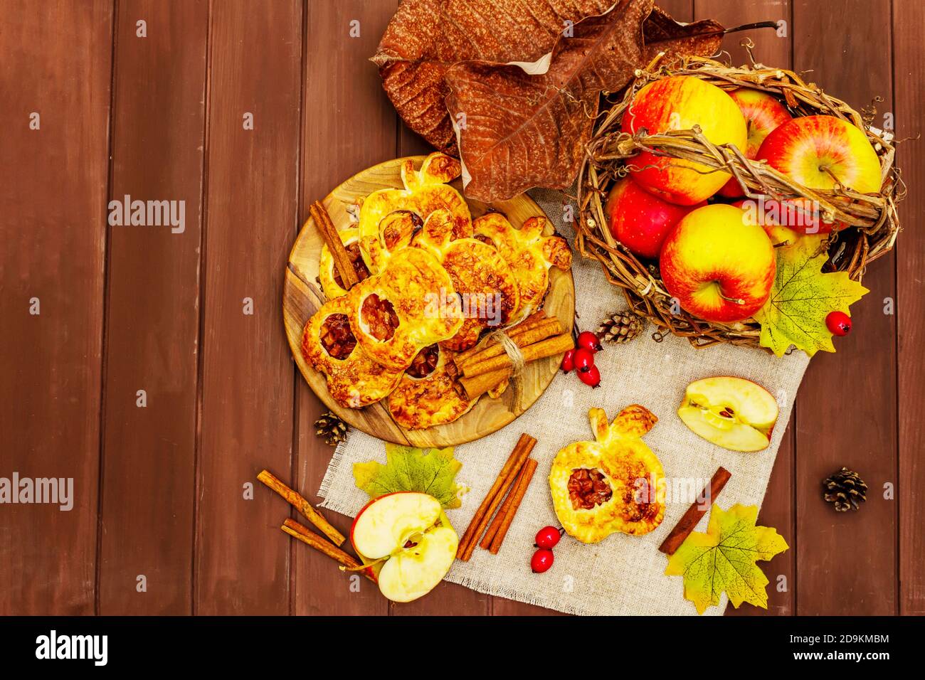 Homemade delicious apple dessert. Fresh sweet bakery, portioned puffs ...