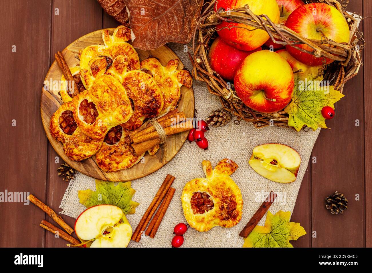 Homemade delicious apple dessert. Fresh sweet bakery, portioned puffs ...
