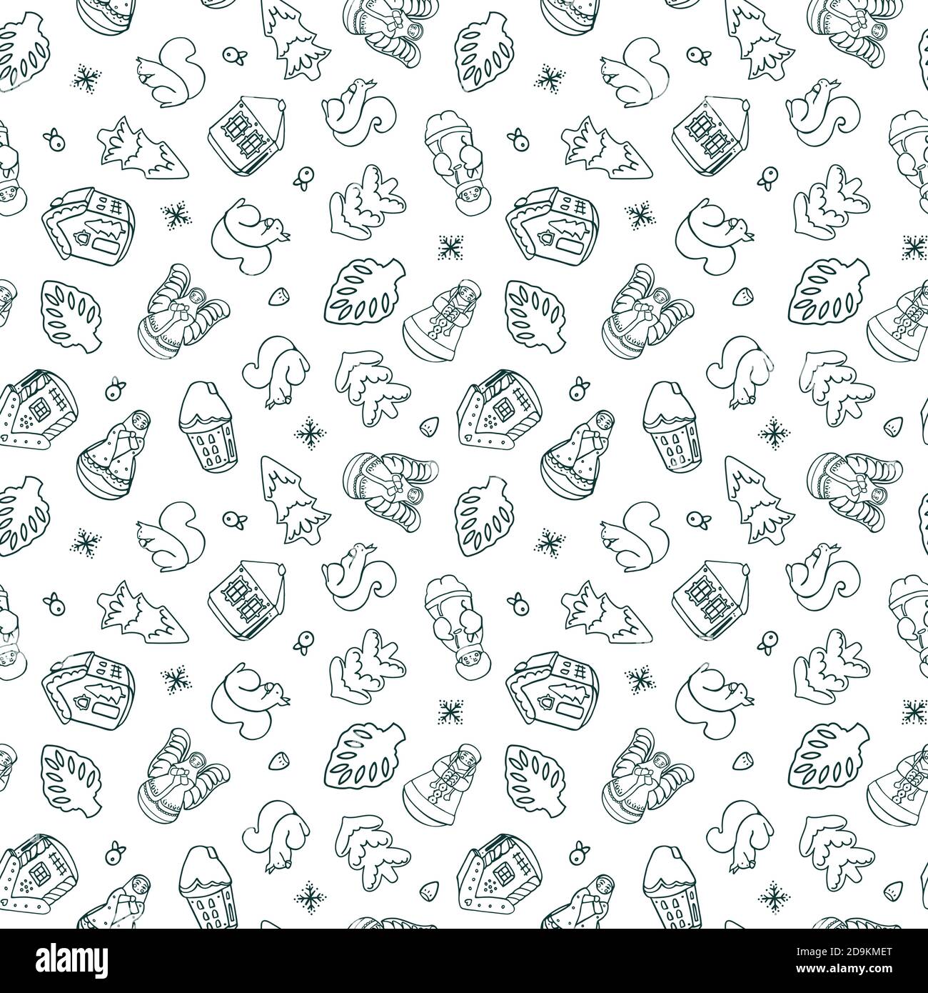 Vector doodle cute christmas ornament seamless pattern. Hand drawn line ...