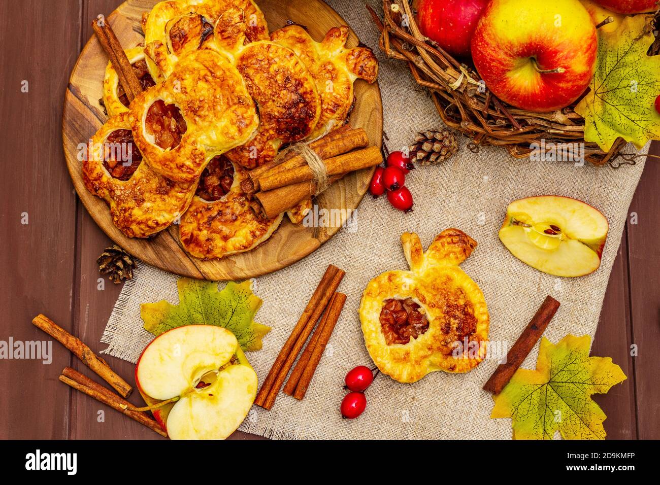 Homemade delicious apple dessert. Fresh sweet bakery, portioned puffs ...