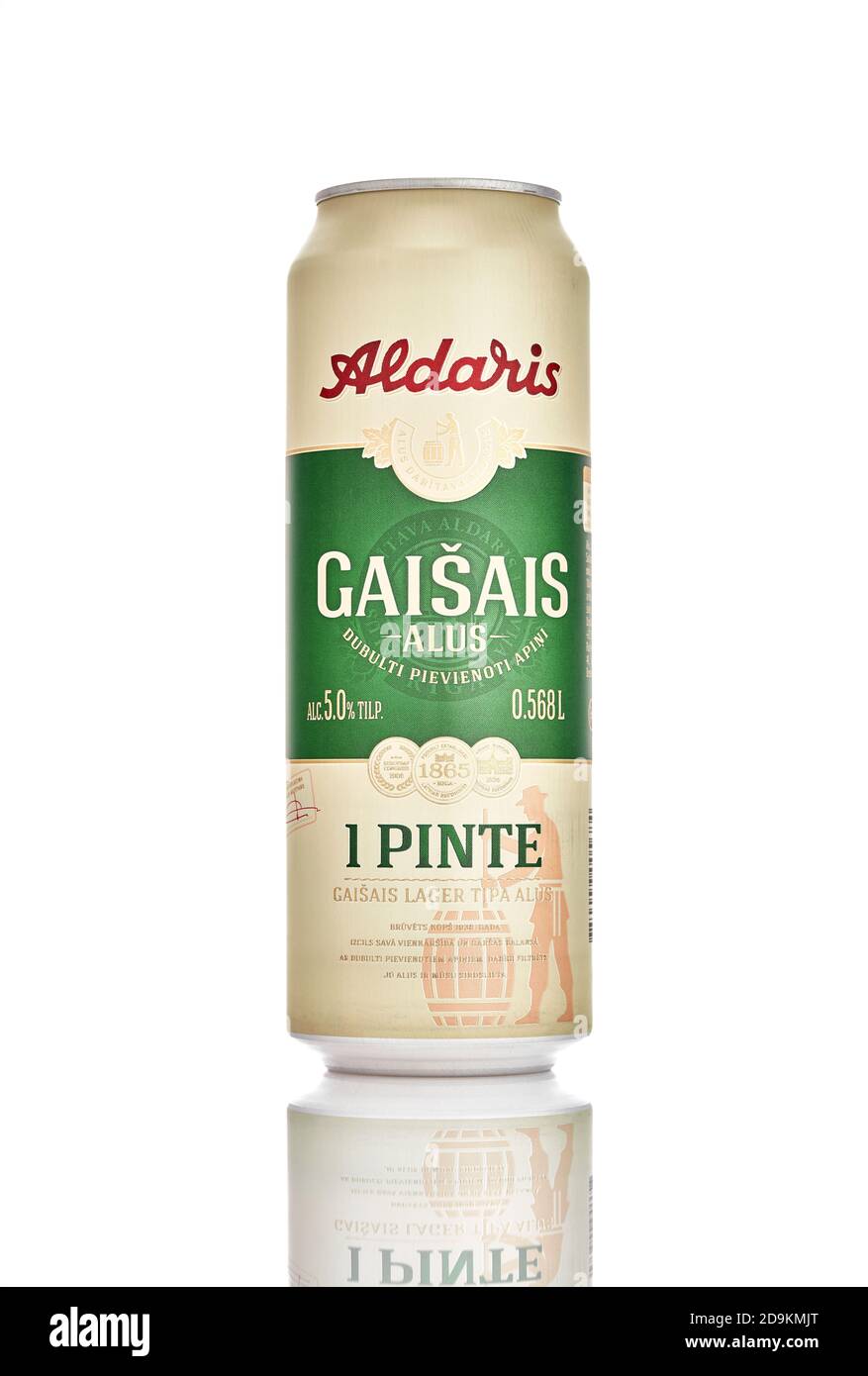 Beer ALDARIS Gaisais light Pasteur on a white background. Latvian Beer ...