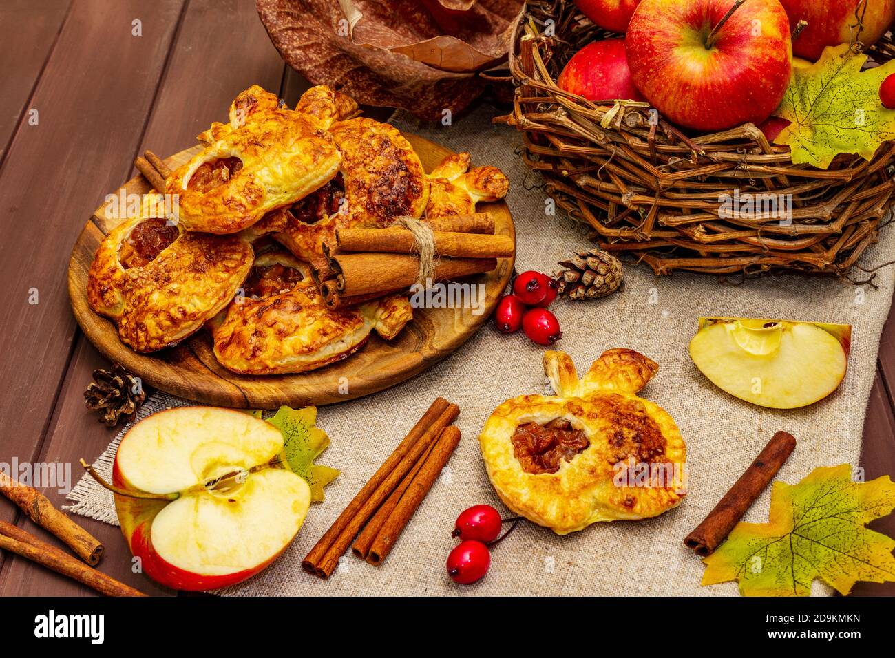 Homemade delicious apple dessert. Fresh sweet bakery, portioned puffs ...