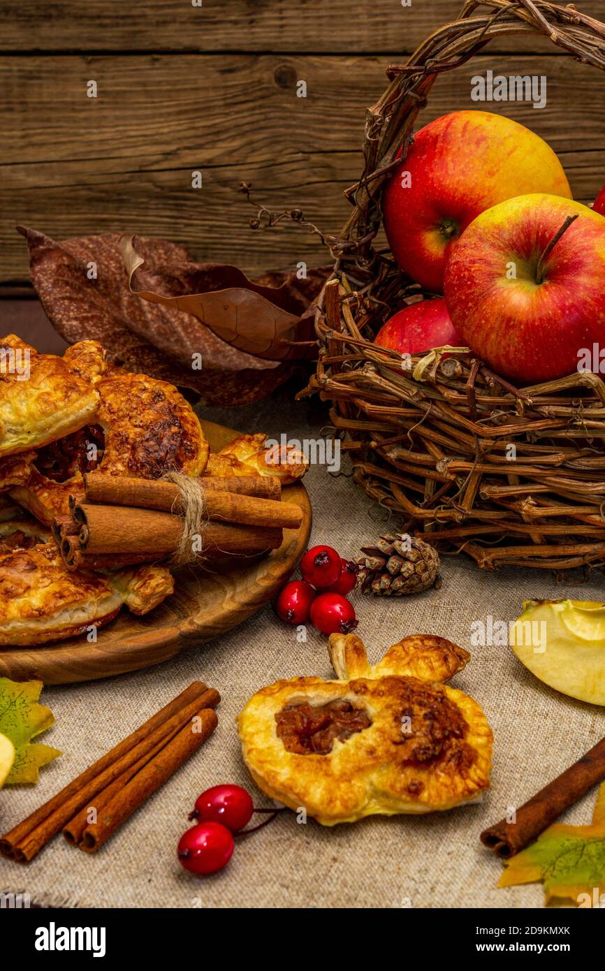 Homemade delicious apple dessert. Fresh sweet bakery, portioned puffs ...