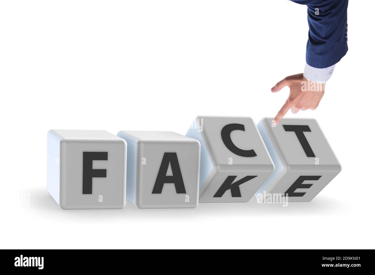 Face or fact concept with turning cubes with letters Stock Photo - Alamy