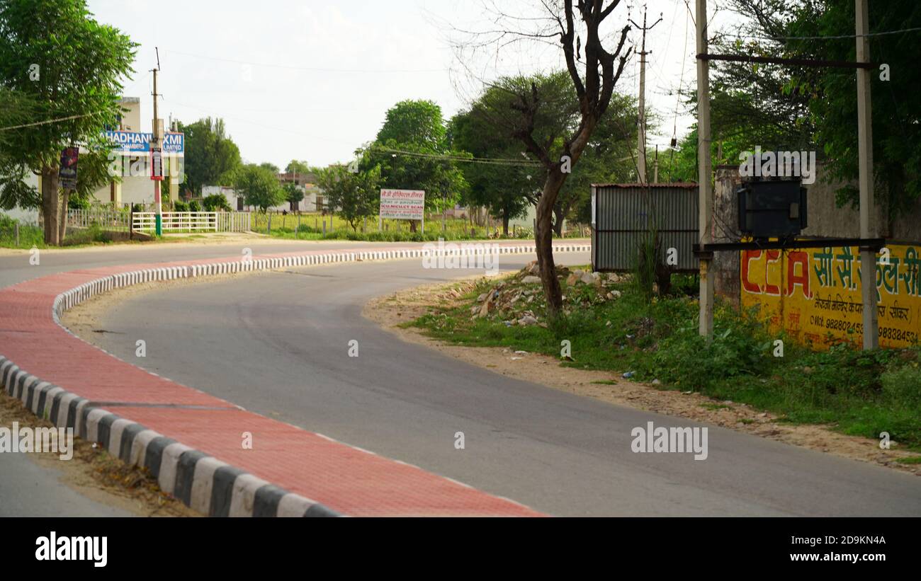 29 September 2020 : Reengus, Jaipur, India / Road with traffic lane ...