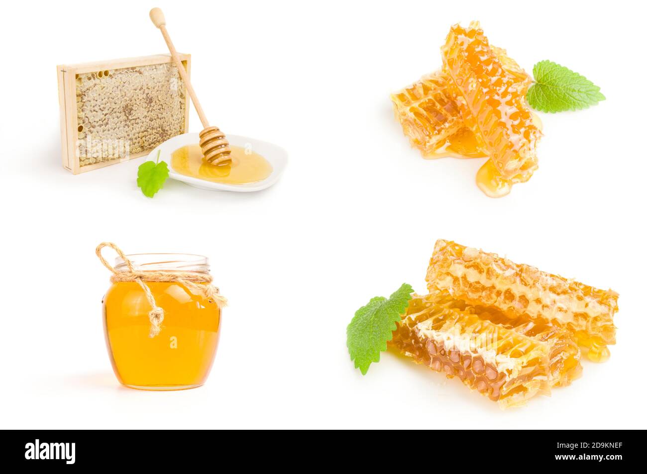Group of honey isolated on a white background cutout Stock Photo - Alamy