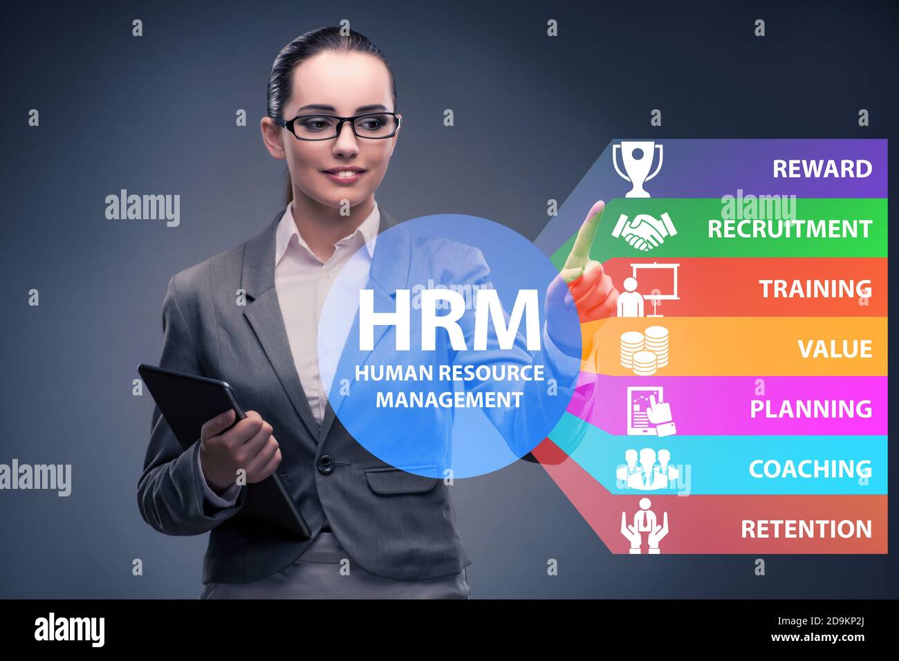 HRM - Human resource management concept with the businesswoman Stock ...