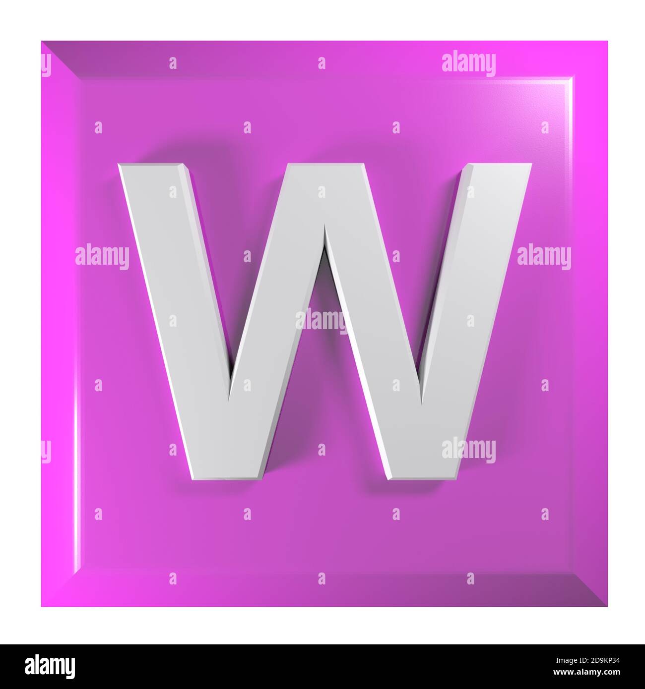 Pink square push button with the alphabetic letter W - 3D rendering ...