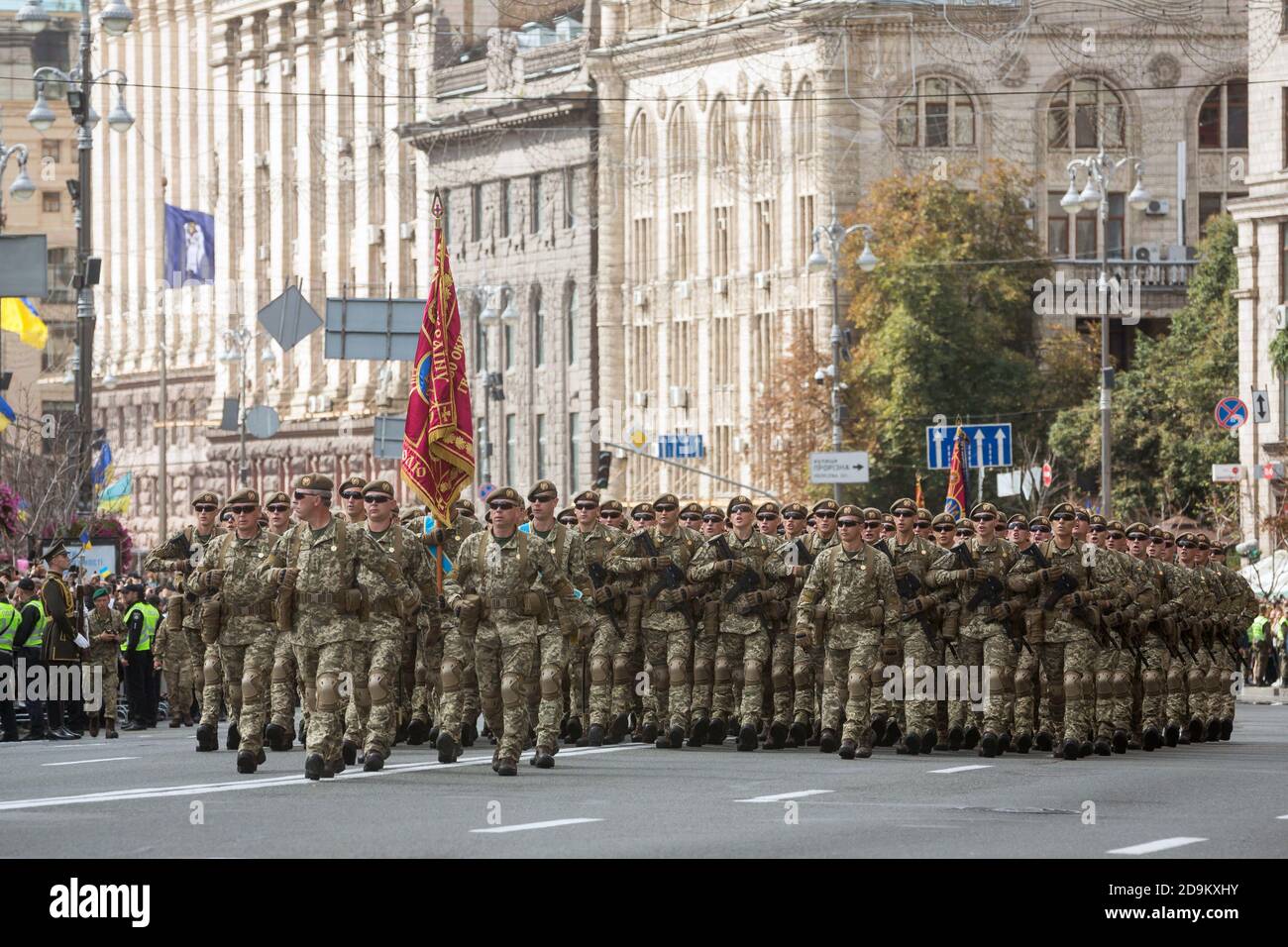 KIEV, UKRAINE - Aug 24, 2017: Army troops on the march on the occasion ...