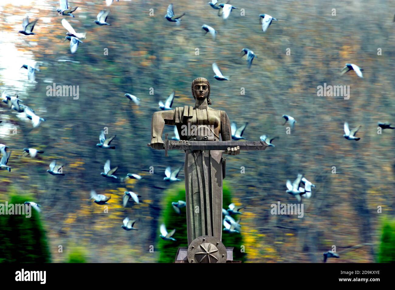 Tourist's visiting main Yerevan landmark - Mother Armenia Statue or ...