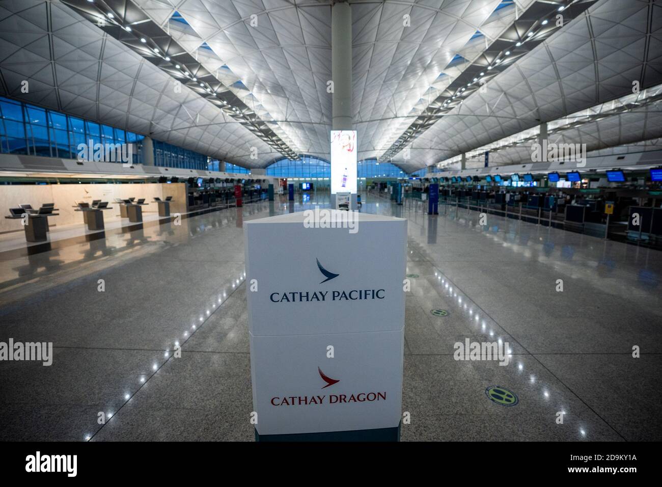 A sign of the Hong Kong airlines Cathay Pacific and Cathay Dragon ...