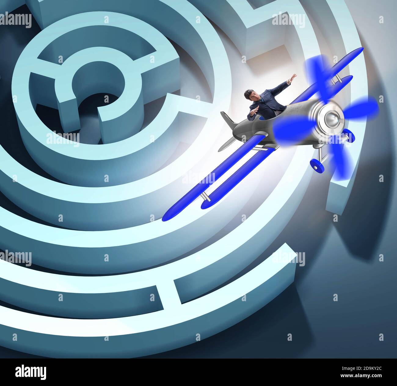 The businessman escaping from maze on airplane Stock Photo - Alamy