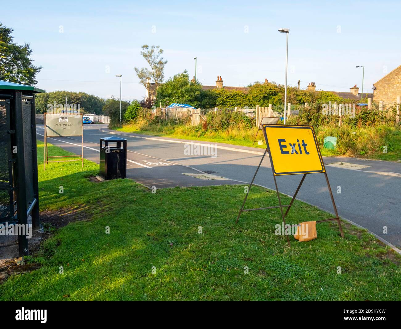 Signs at a COVID-19 testing centre set up in the car park of Consett ...