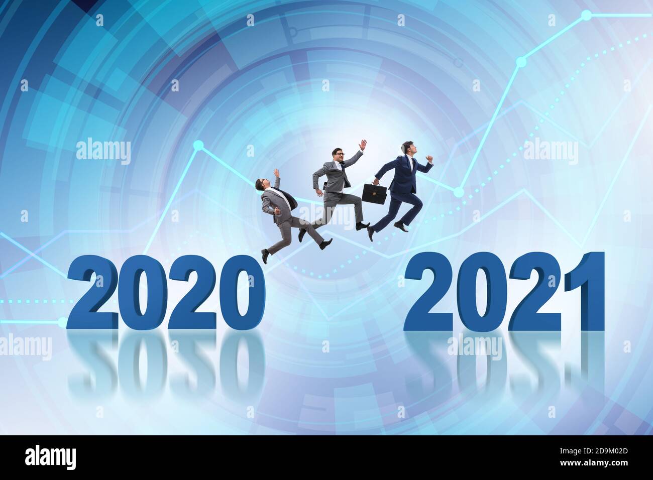 Businessman jumping from year 2020 to 2021 Stock Photo - Alamy