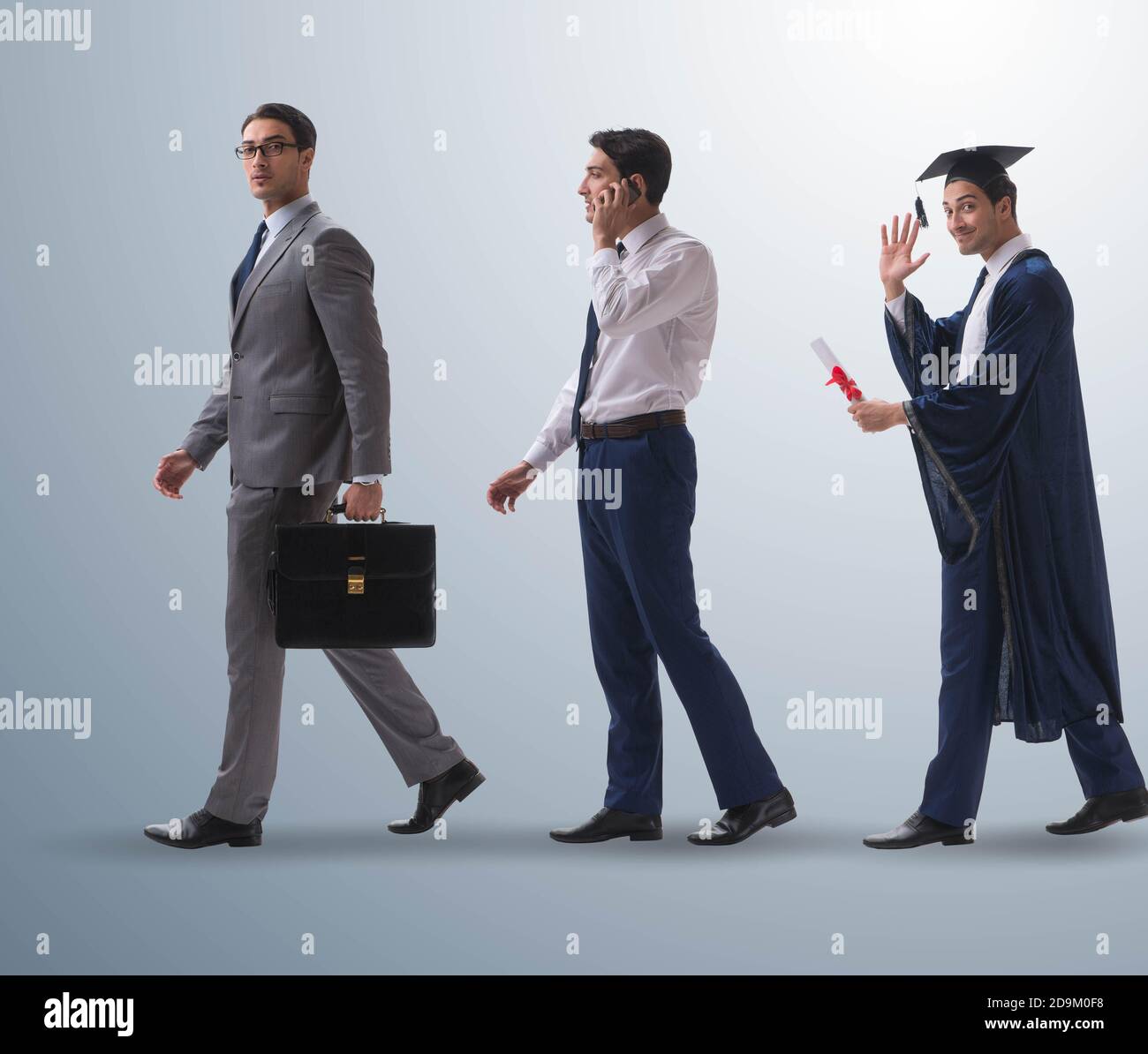 The business concept with man progressing through stages Stock Photo ...