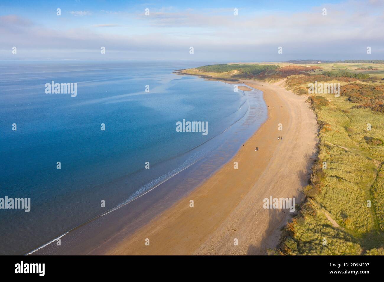Aerial view of Gullane beach and bents in East Lothian, Scotland UK ...