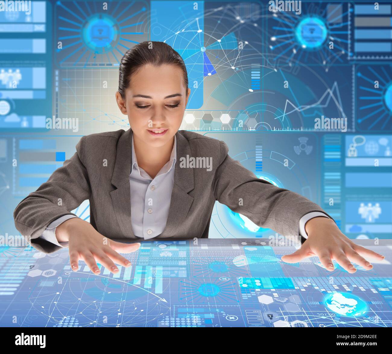 The woman in futuristic data mining concept Stock Photo - Alamy