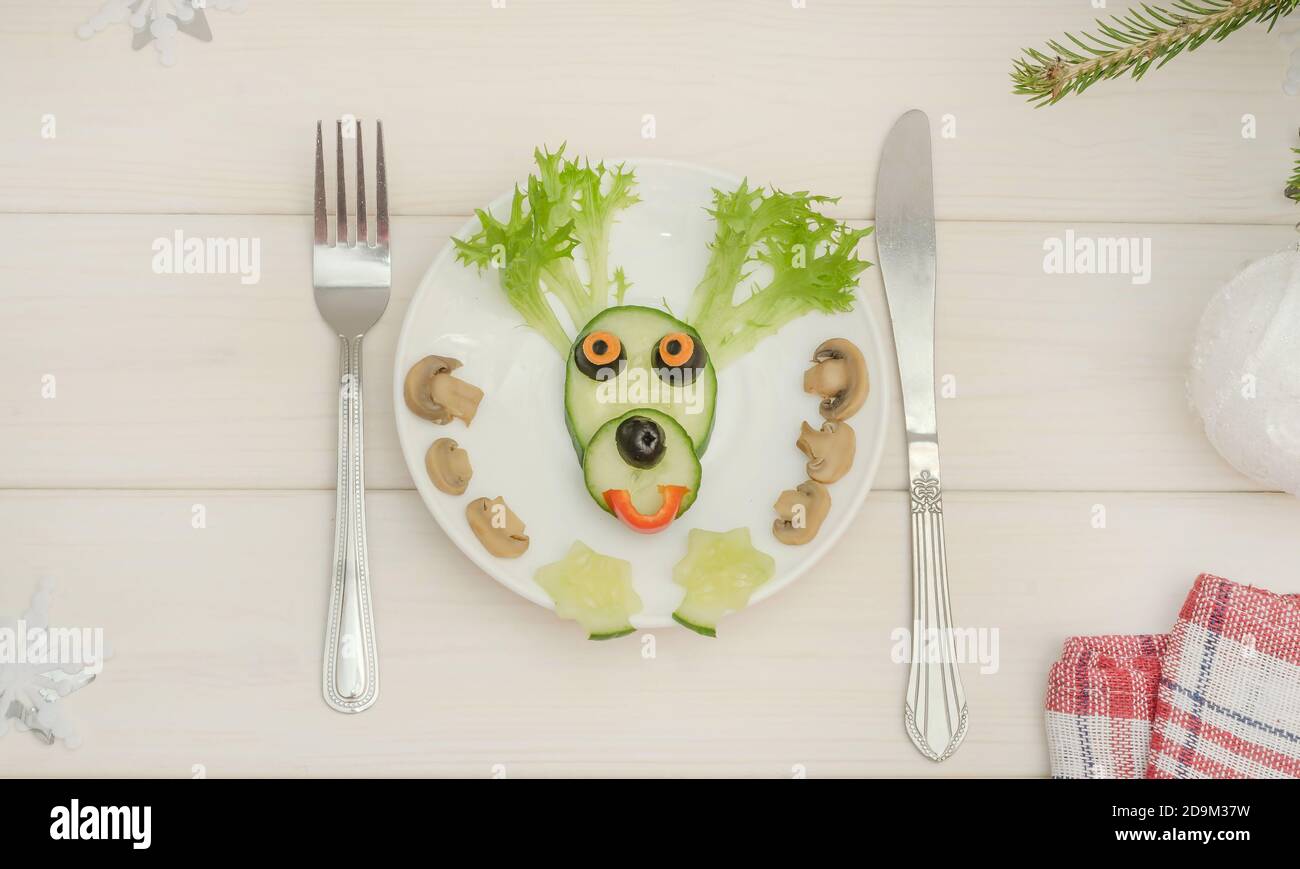Edible Christmas deer made of vegetables for the festive New Year and ...