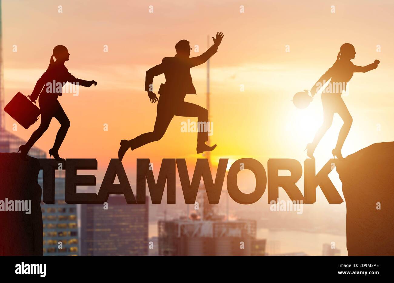 The teamwork concept with business people crossing bridge Stock Photo ...