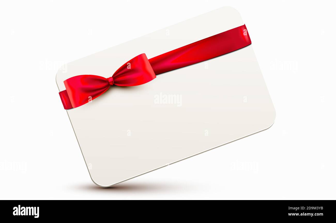 Blank rectangular card with rounded corners and wrapped red ribbon ...