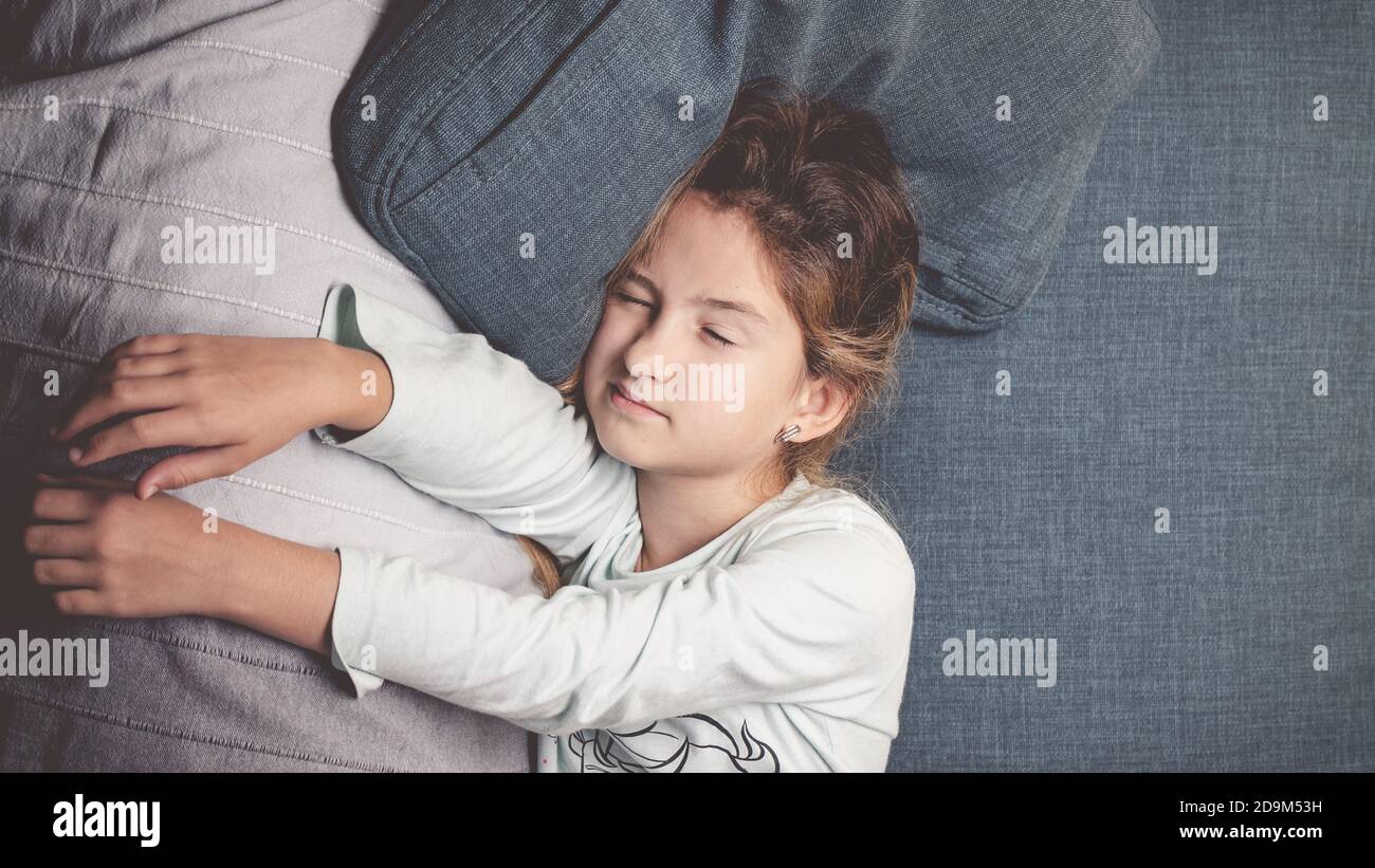 Portrait of a sleepy teenage girl. When hard to wake up in the morning ...