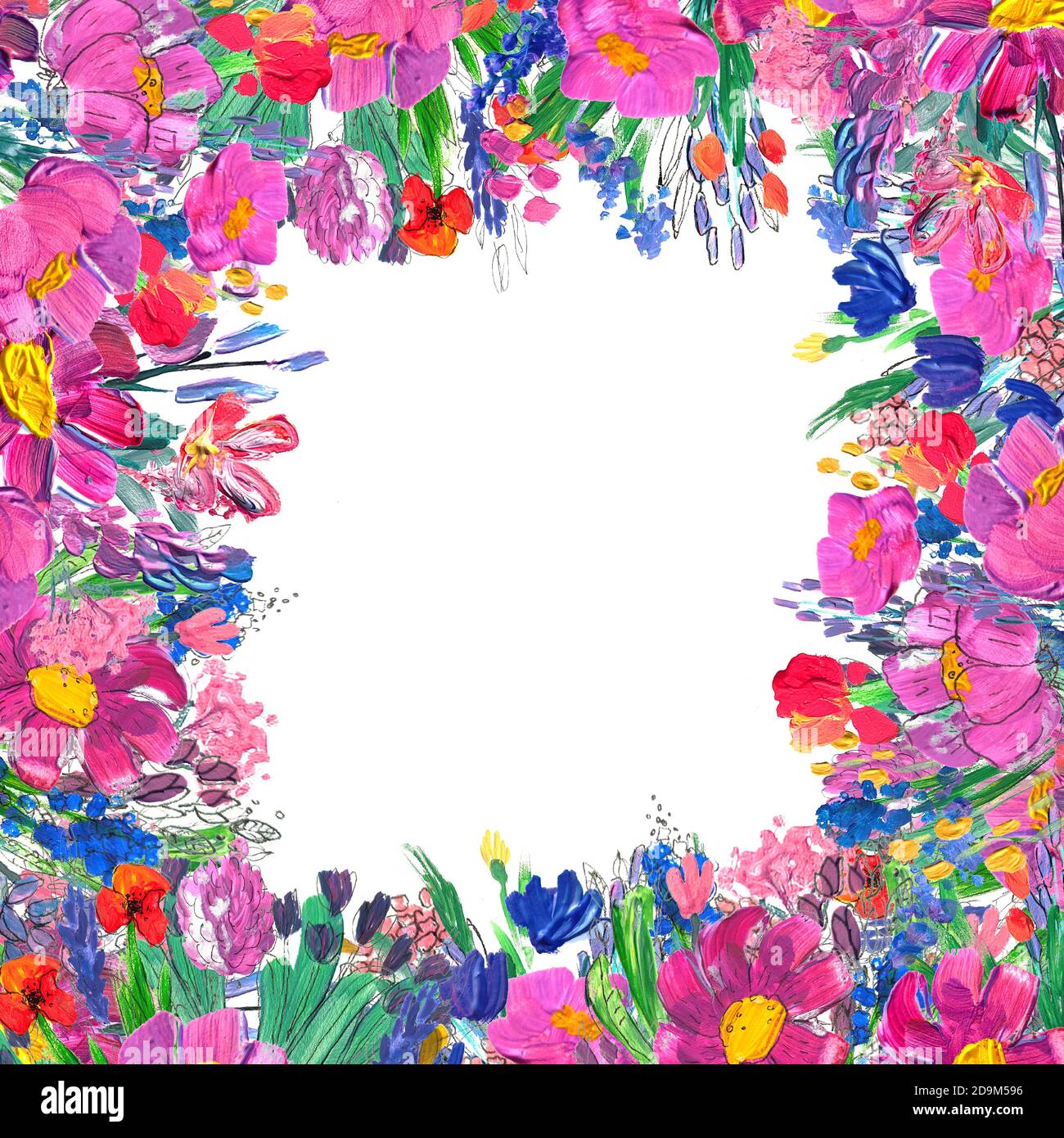 Hand-painted floral border. Wildrlowers on white background Stock Photo ...