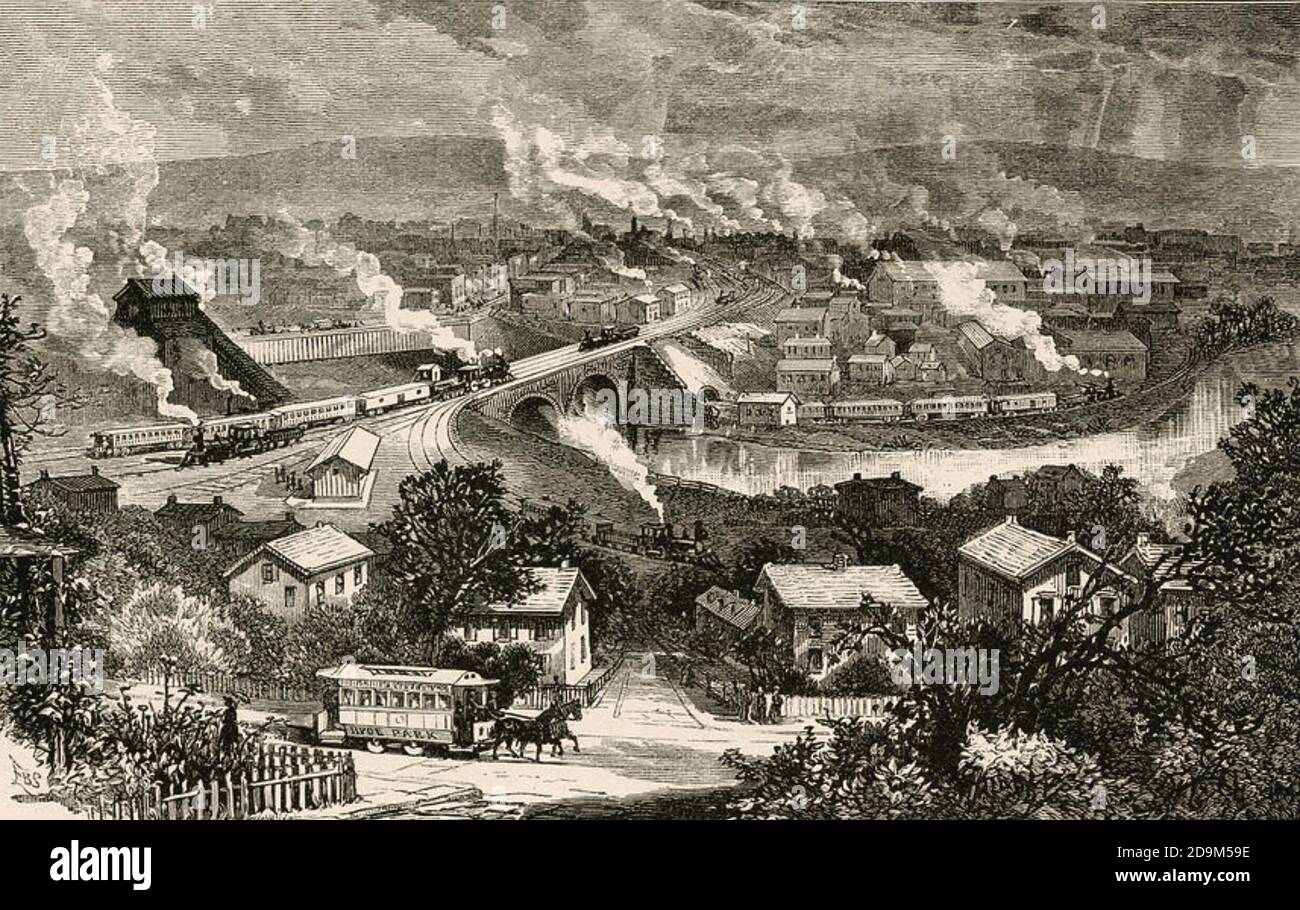 SCRANTON ,PENNSYLVANIA about 1870, showing the Lackawanna River flowing ...