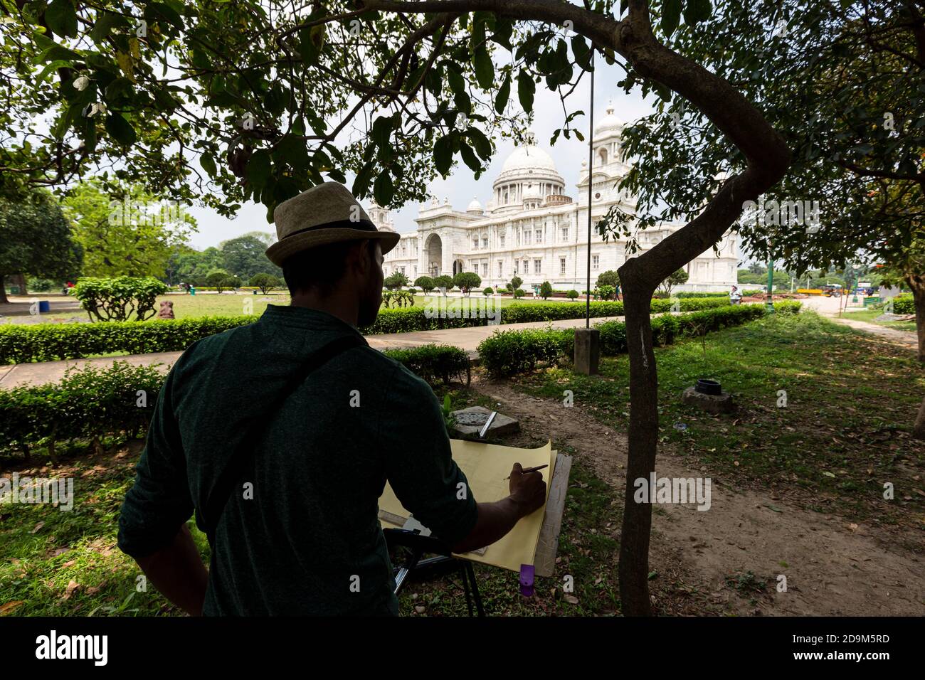 View of the famous Victoria Memorial monument in Kolkata, artist ...