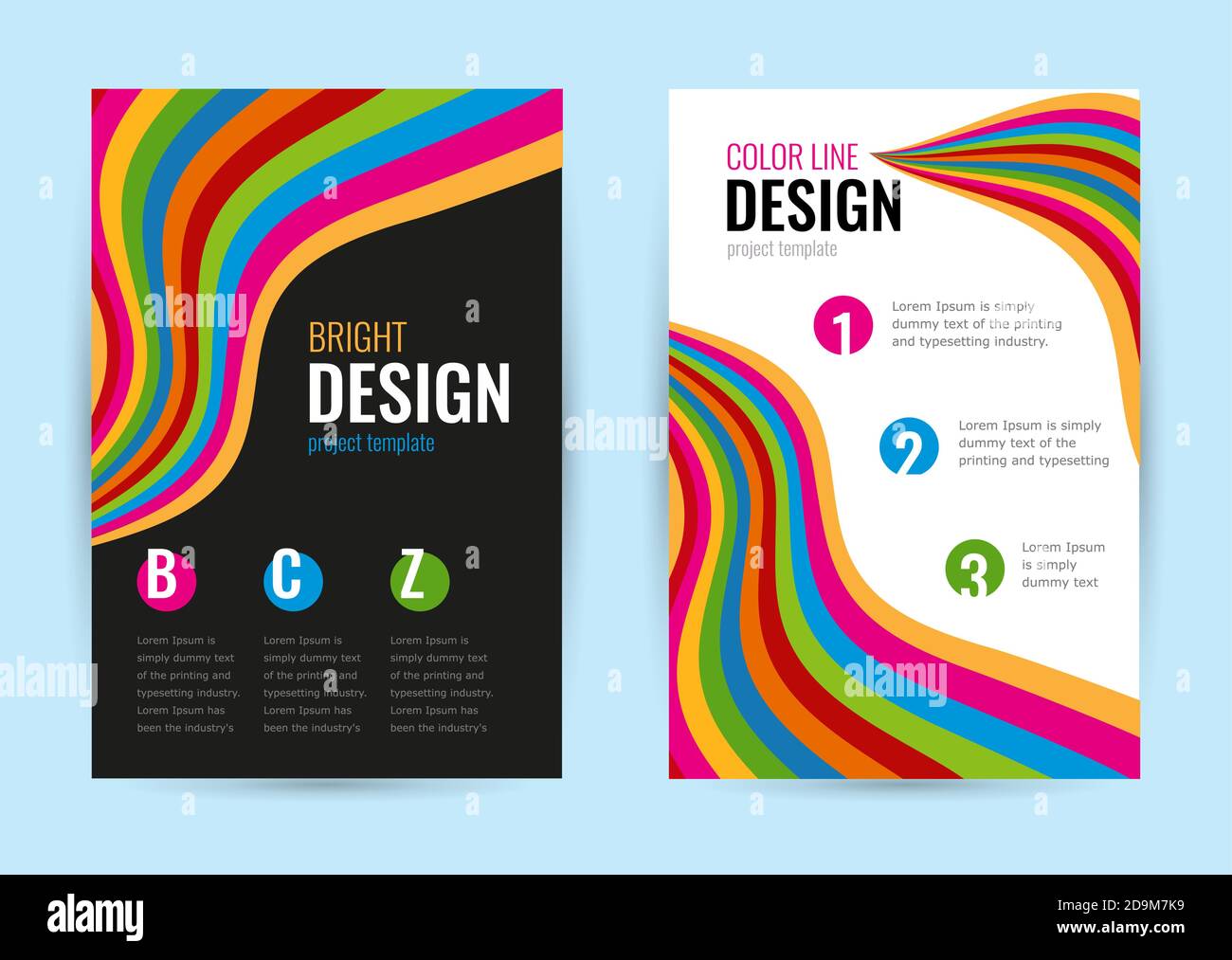 leaflet with bright rainbow line on white and black background ...