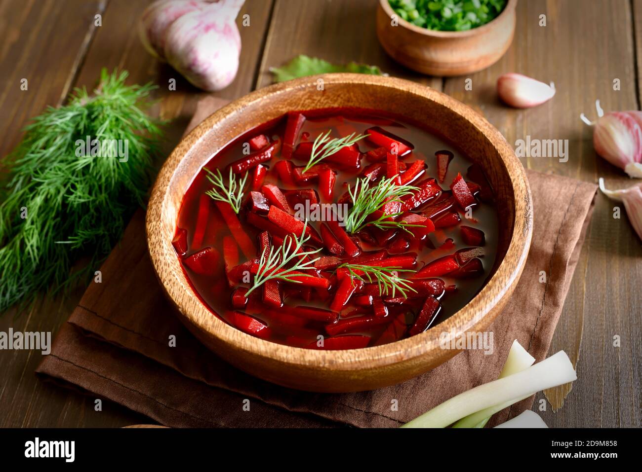 Traditional ukrainian russian soup (borscht). Beetroot soup in bowl ...