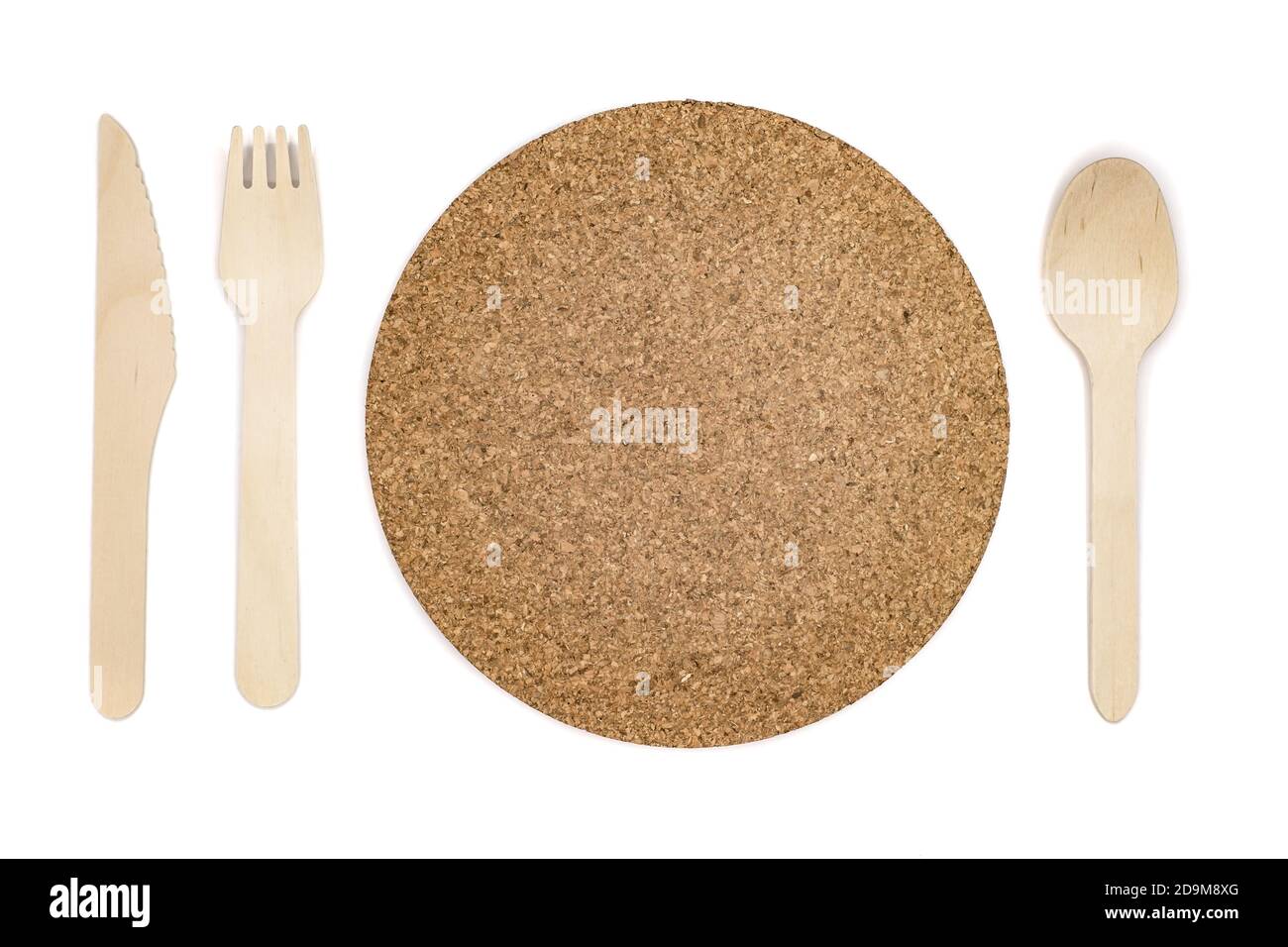 wooden cutlery and cork plate Stock Photo - Alamy