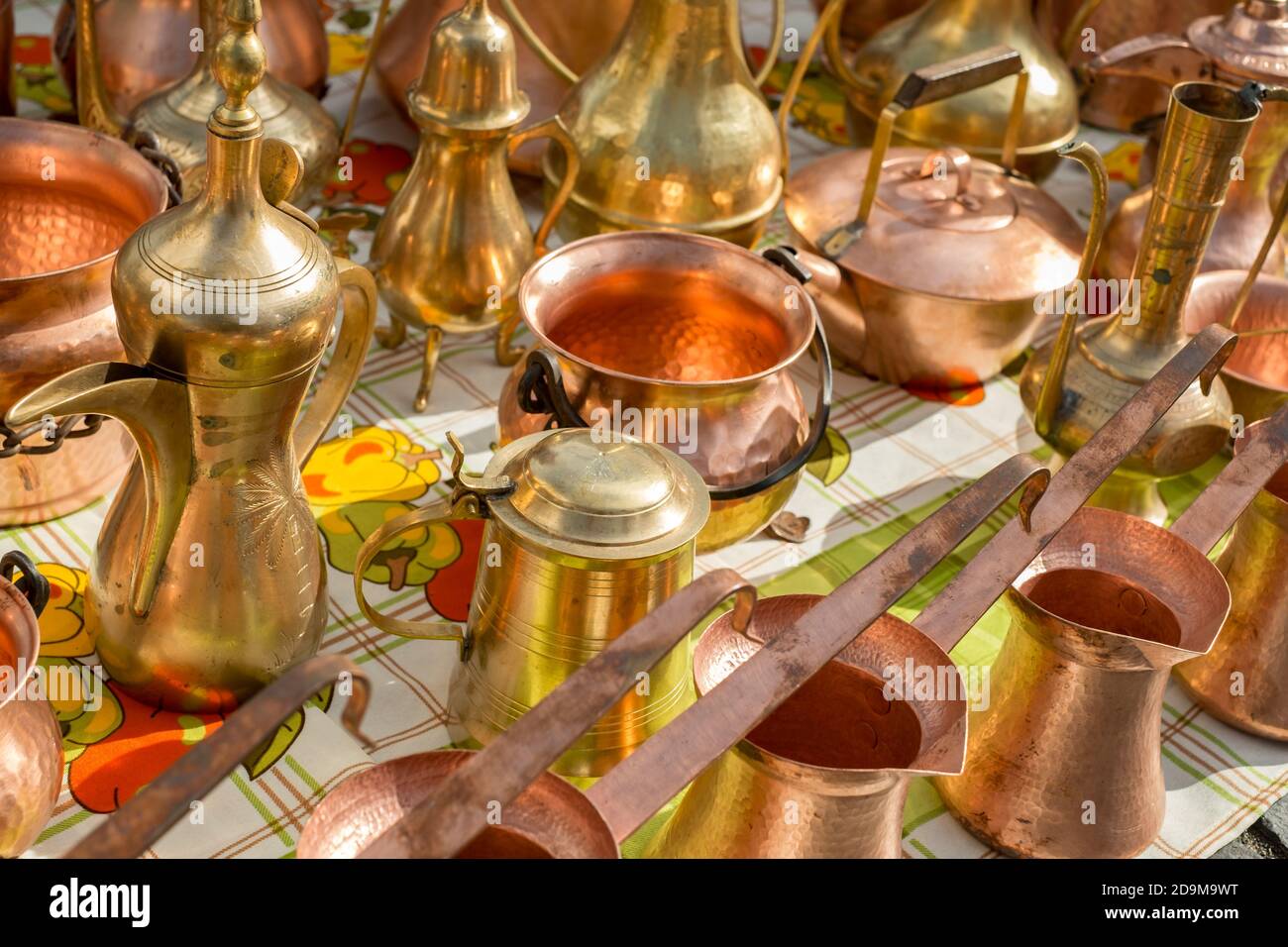 copper pots at the gypsy fair Stock Photo - Alamy