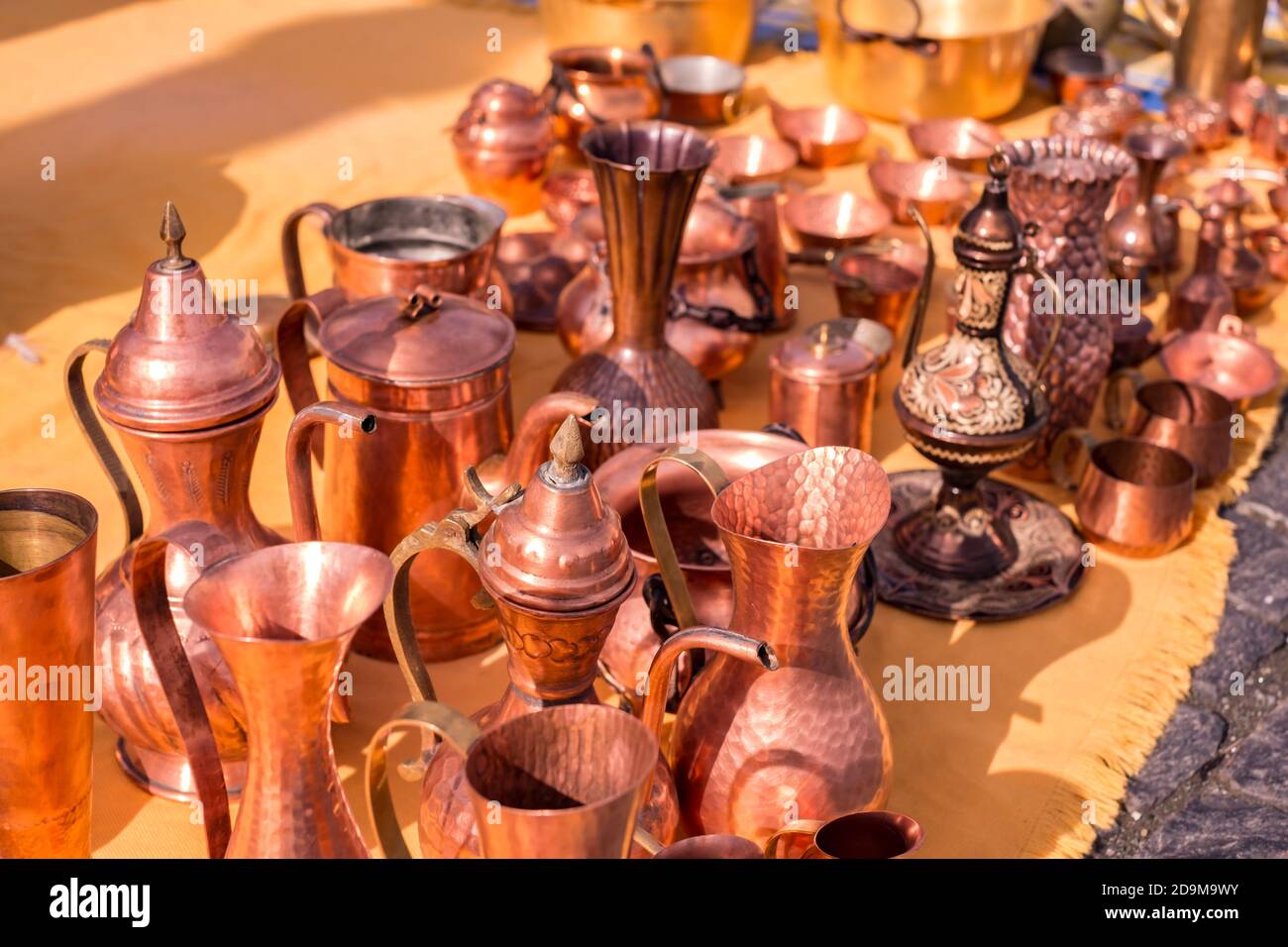 copper pots at the gypsy fair Stock Photo - Alamy