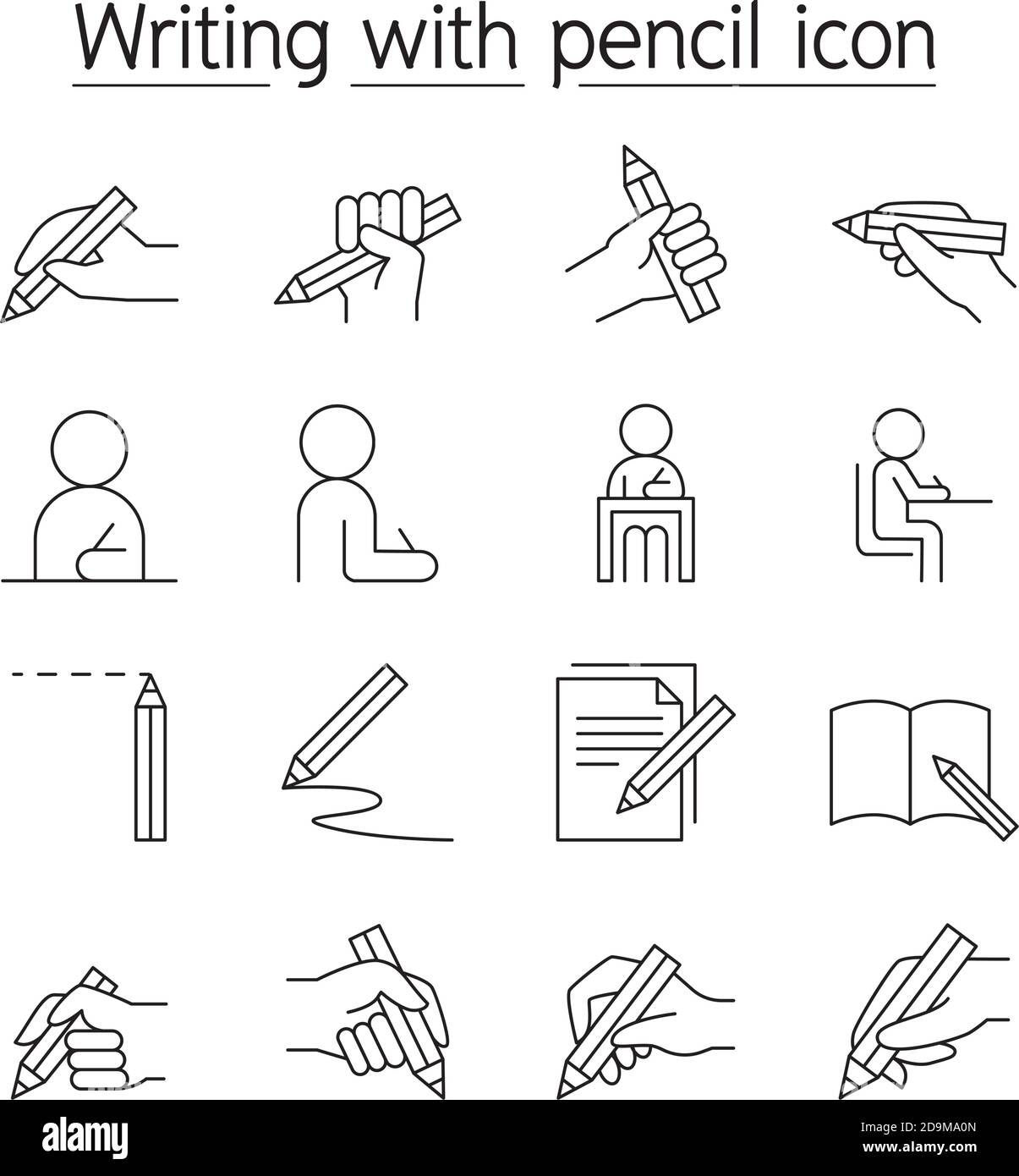 Writing with pencil icon set in thin line style Stock Vector Image ...