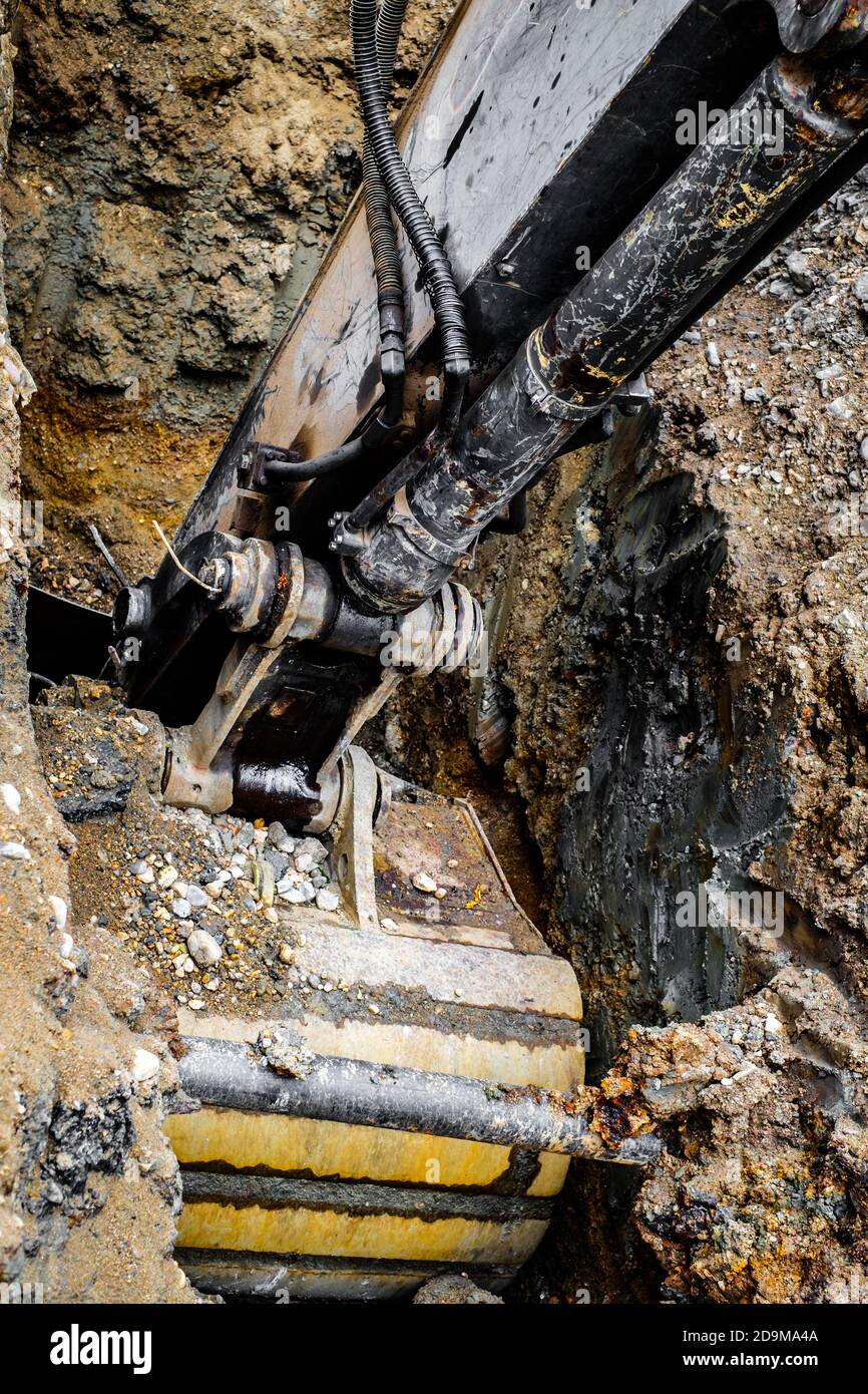 excavator in operation, close view Stock Photo - Alamy