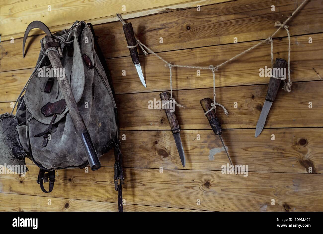 old tools of the fisherman on the wall Stock Photo - Alamy