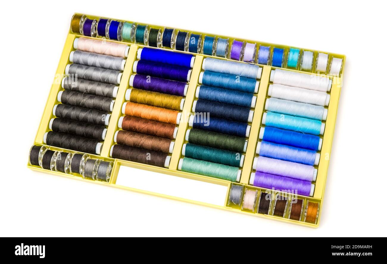 spools of thread in plastic box Stock Photo - Alamy