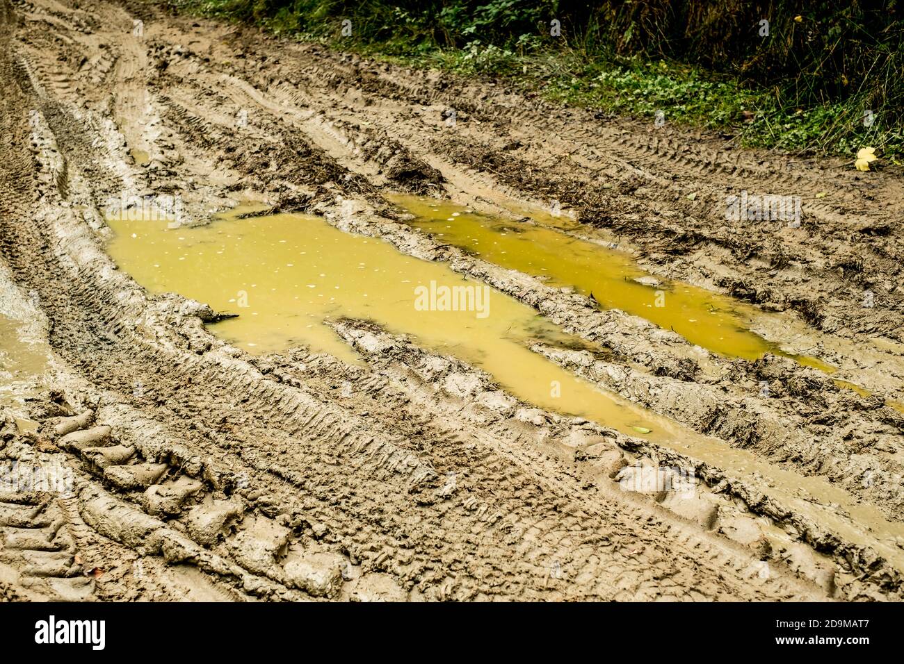 traces of cars in the mud Stock Photo - Alamy