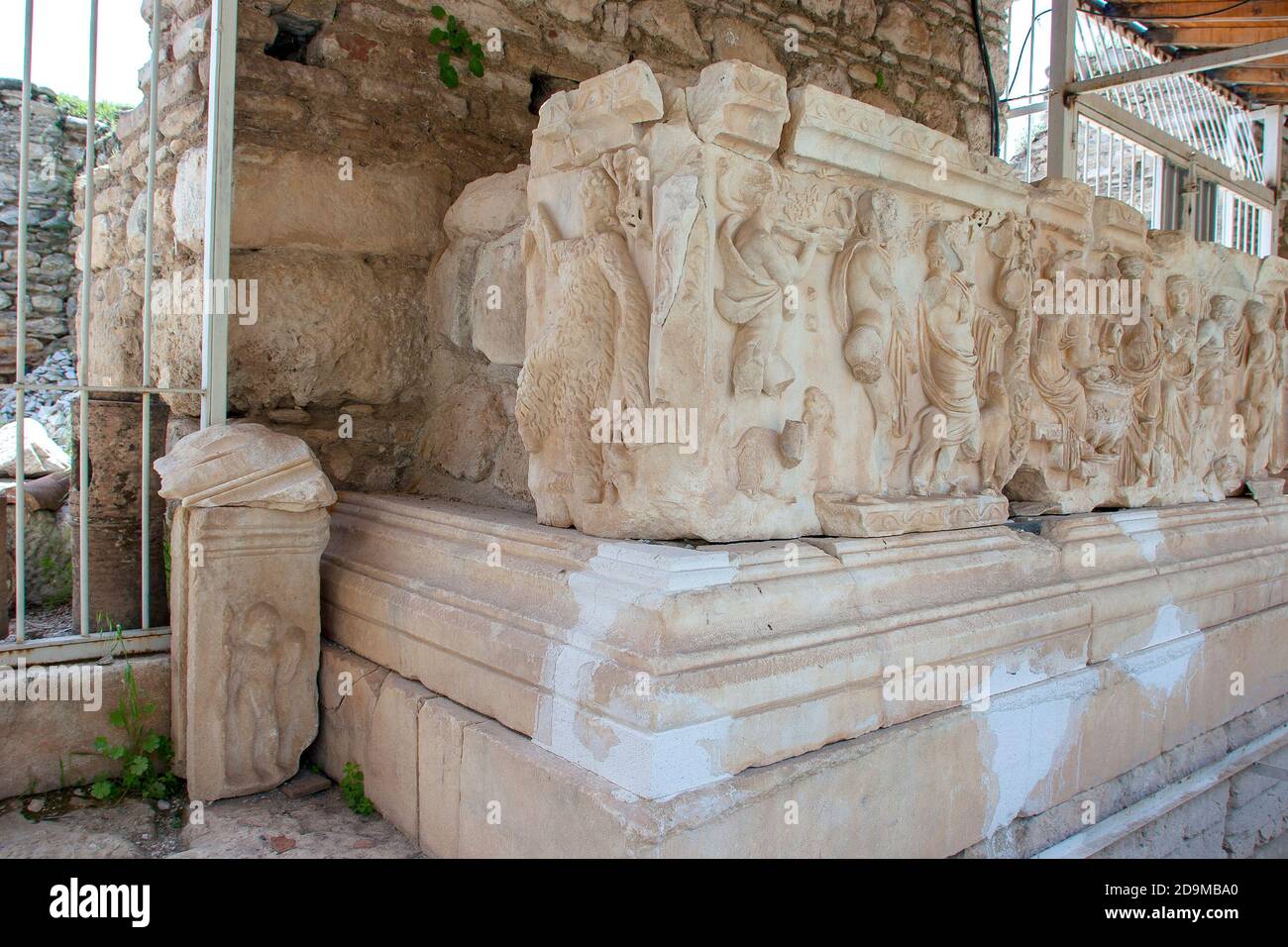 relief in open-air theater of ancient city Nysa, Aydin, Turkey Stock ...