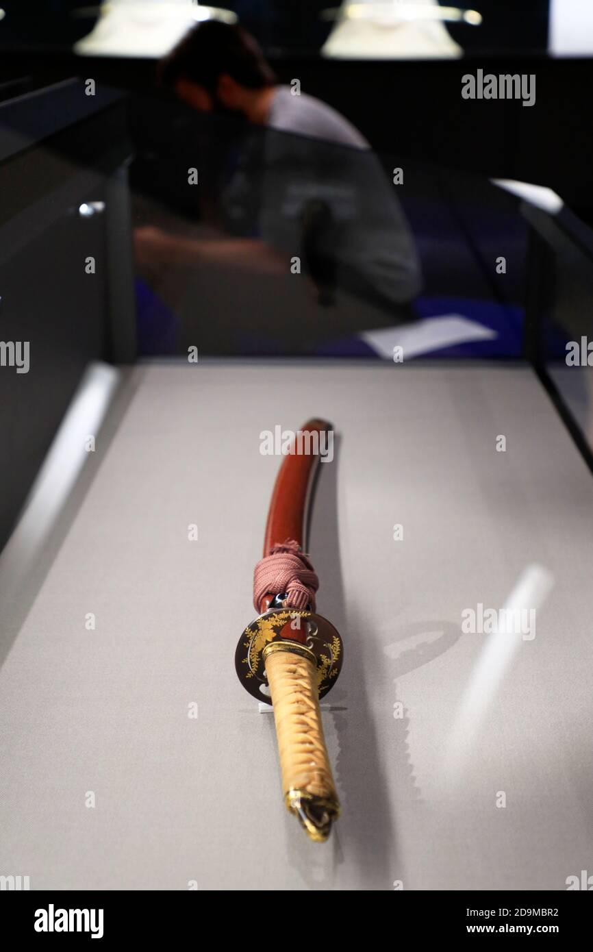 An ancient Japanese sword display in Japanese Sword Museum.Tokyo.Japan ...