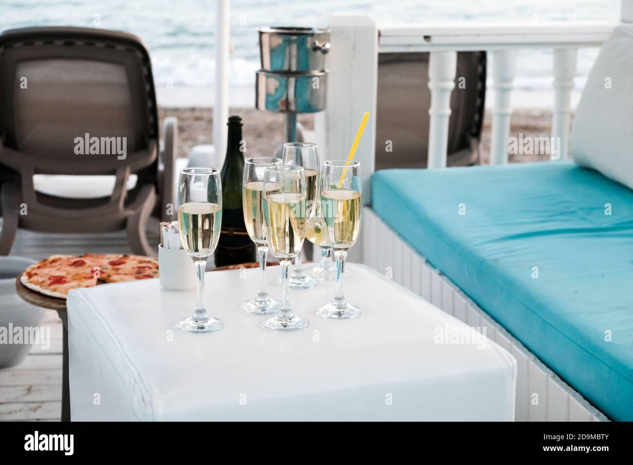 Luxury VIP lounge for rich tourists on a beach near Mediterranean sea ...